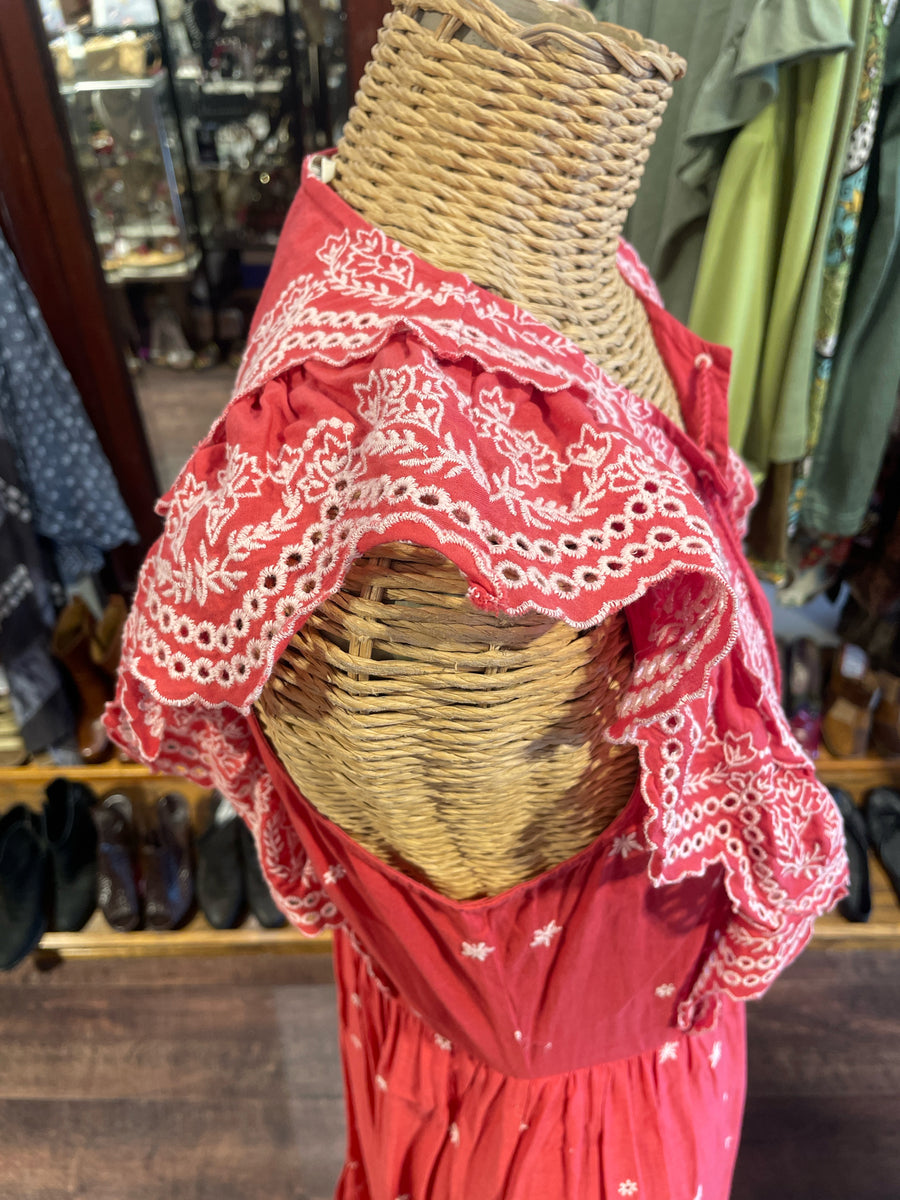 Ulla Johnson Red & white Cotton eyelet Tie front maxi Dress, Size 8 ...